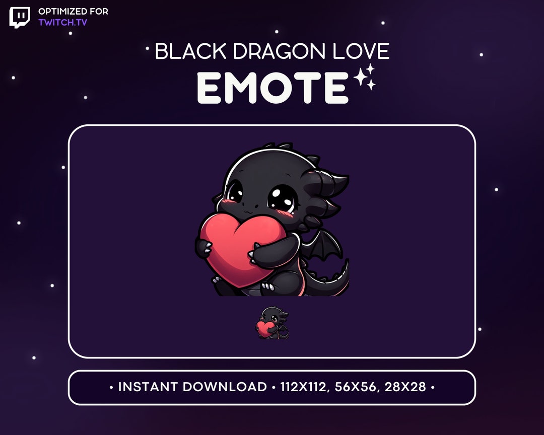 Cute Black Dragon Twitch Emote Love - Heart Dragon Emote, Dragon ...