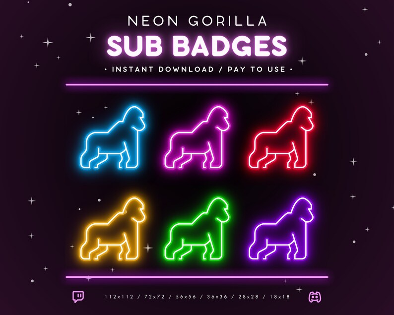 Neon Gorilla Sub Badges Neon Twitch Sub Badges, Channel Point Icon, Loyalty Badges, Glow, Dark ...