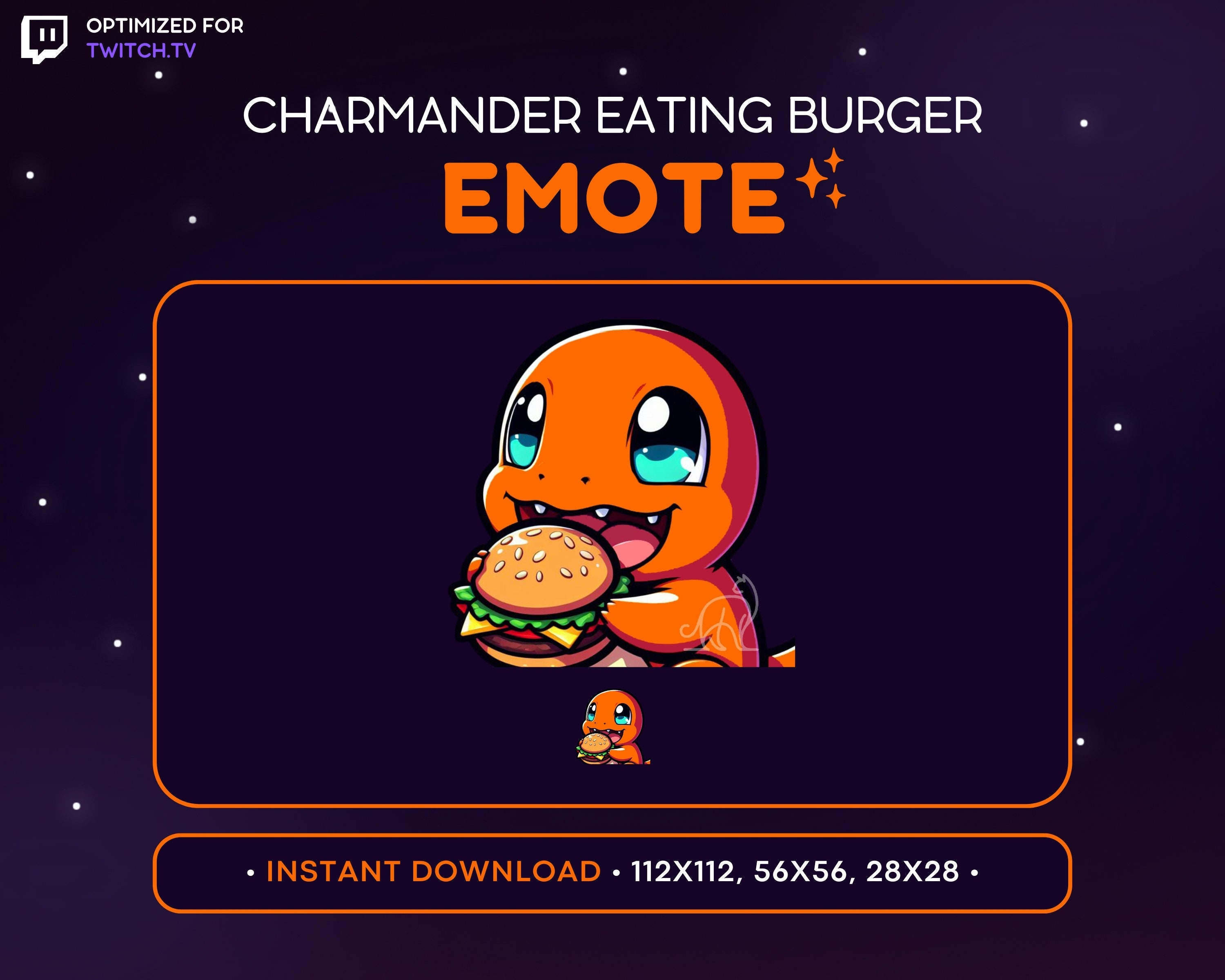 Cute Charmander Twitch Emote Hamburger Charmander Pokemon Emote, Gaming ...