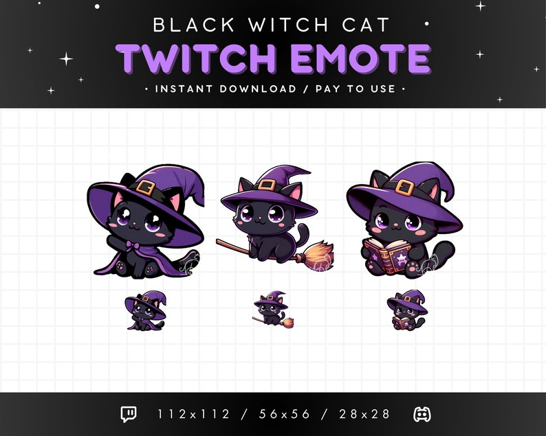 Cute Witch Black Cat Twitch Emote Pack Witch Cat Emotes, Cat Discord ...