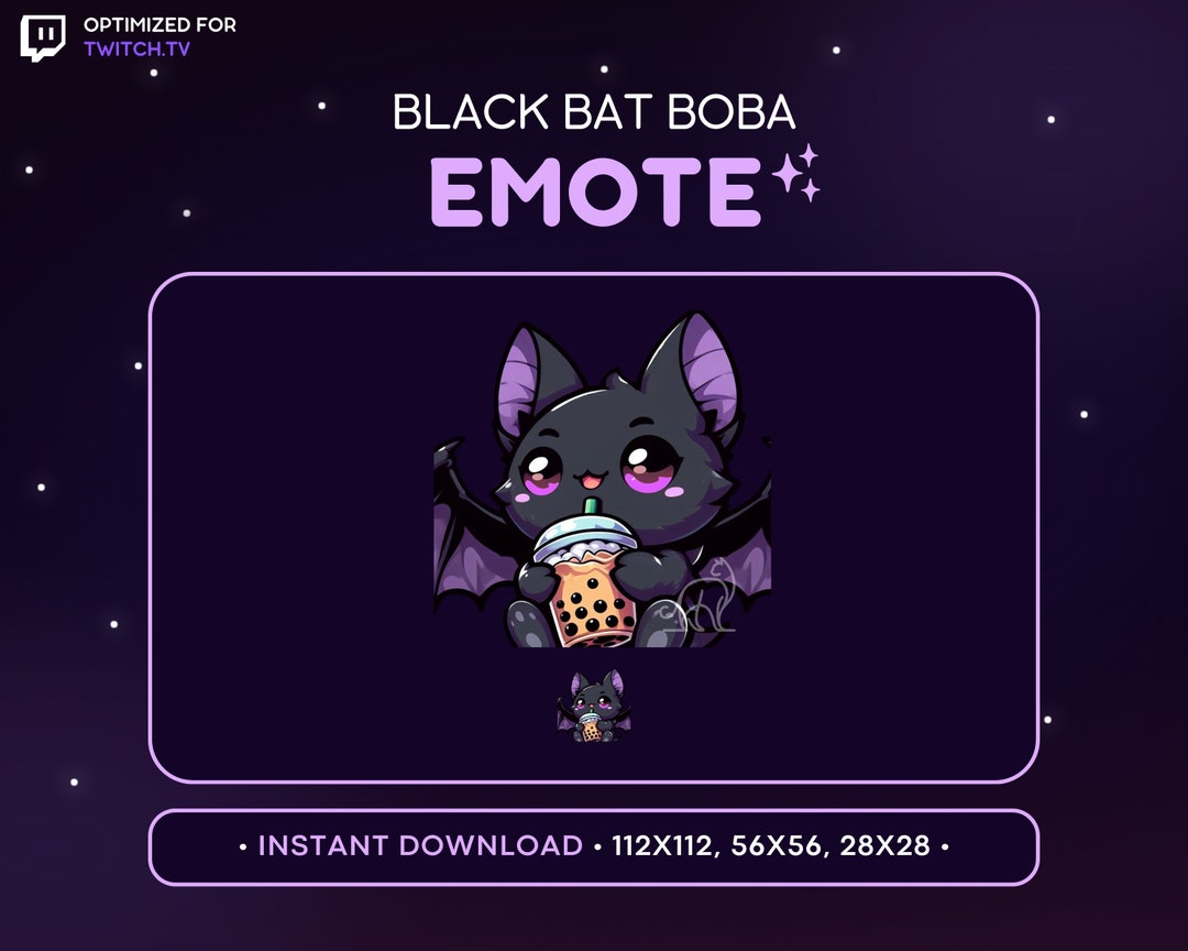 Cute Bat Twitch Emote - Boba Tea Drink Bat Emote, Bat Discord Emote ...