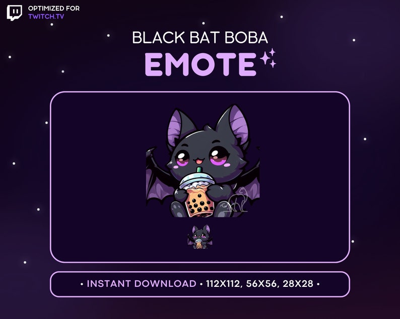Cute Bat Twitch Emote Boba Tea Drink Bat Emote, Bat Discord Emote ...