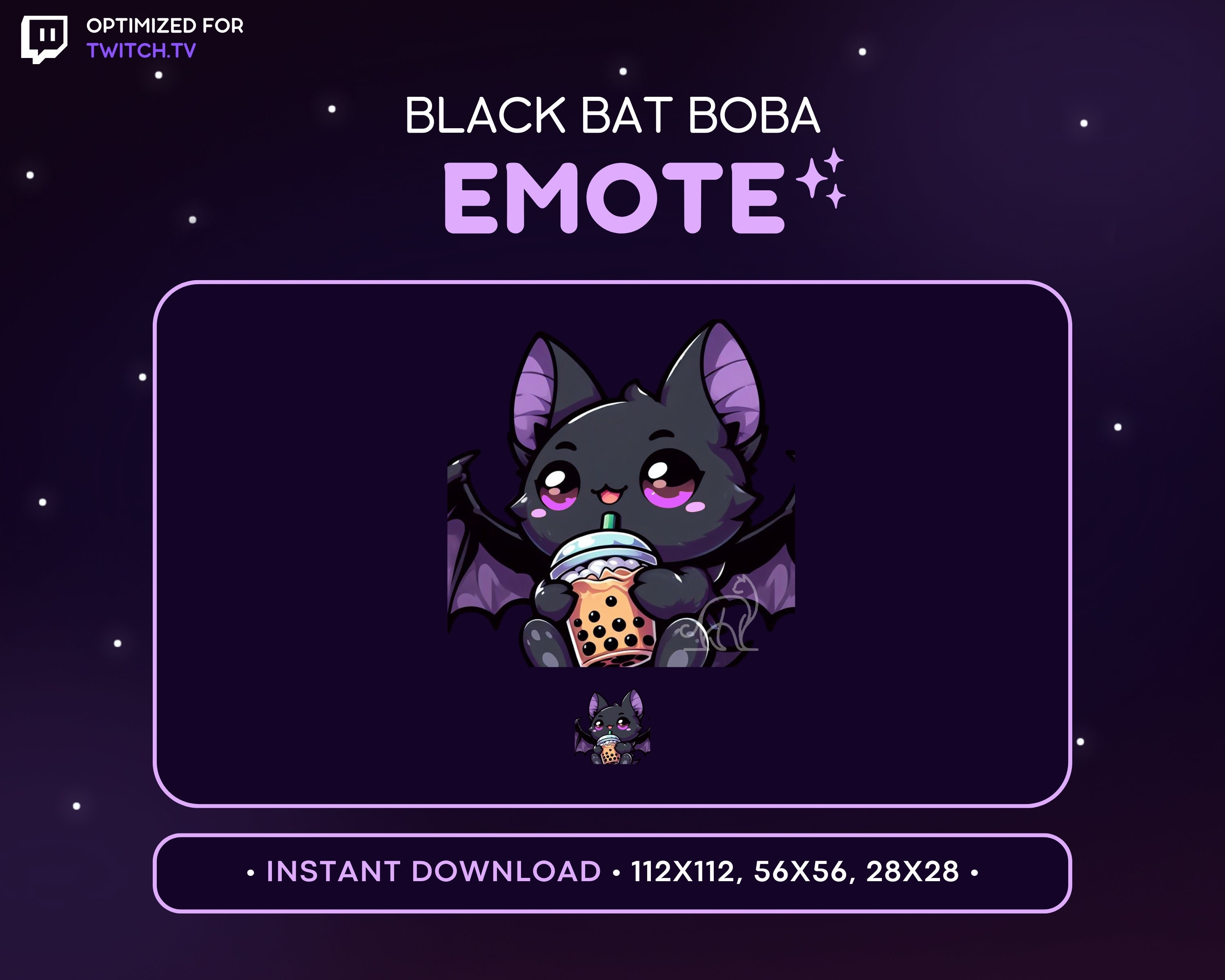 Cute Bat Twitch Emote Boba Tea Drink Bat Emote, Bat Discord Emote ...