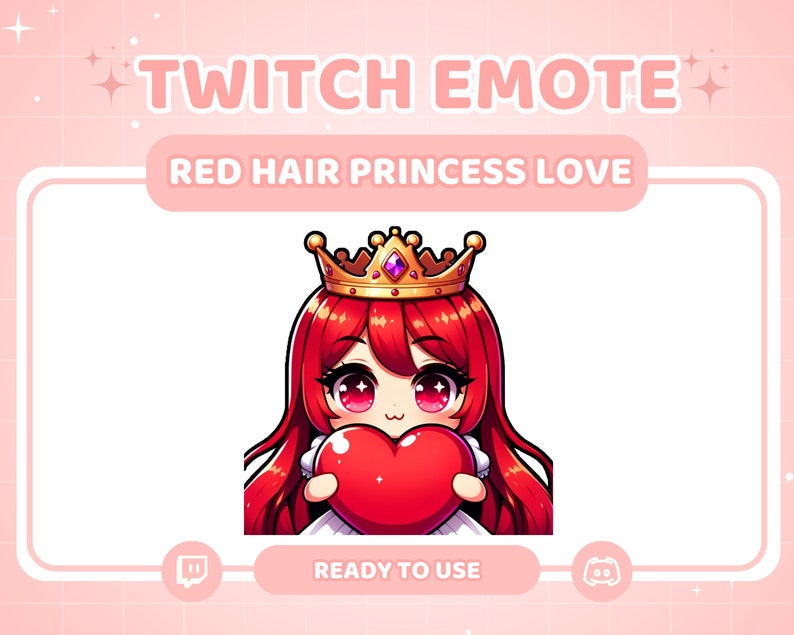 Red Hair Princess Chibi Girl Twitch Emote Love, Red Head Girl, Kawaii ...