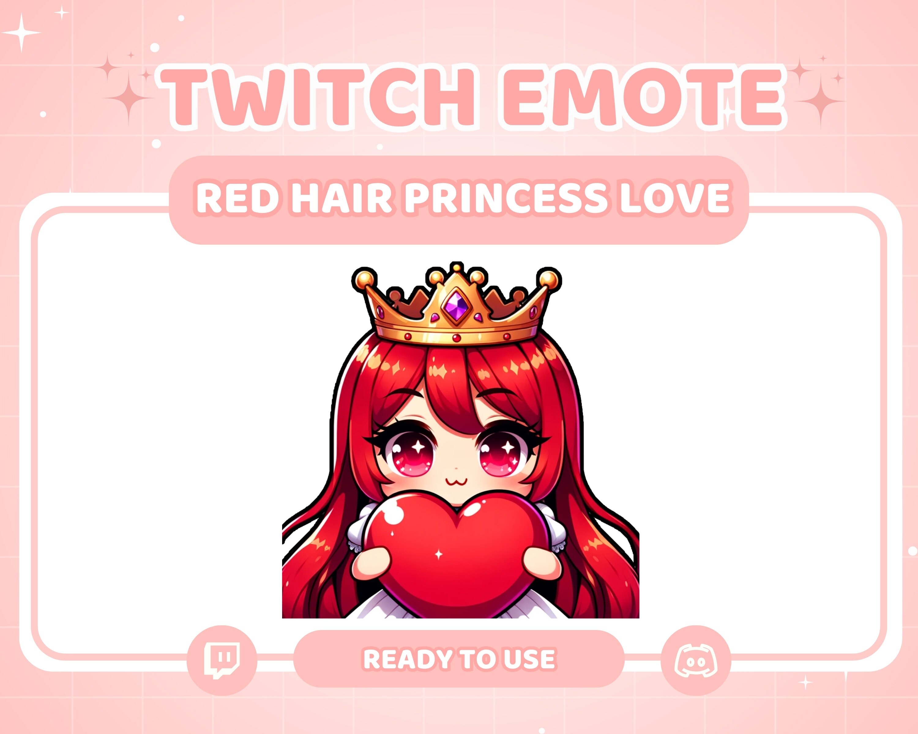 Red Hair Princess Chibi Girl Twitch Emote Love, Red Head Girl, Kawaii ...