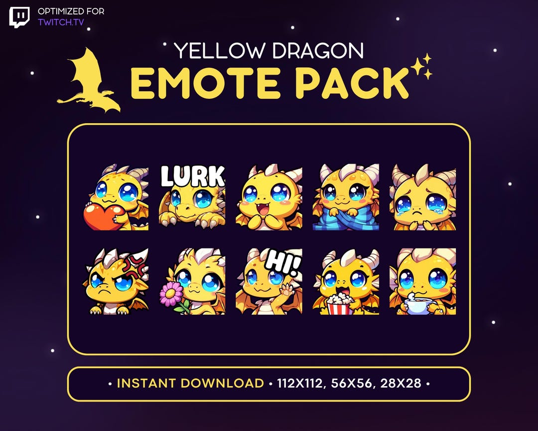 Cool Yellow Dragon Twitch Emote Pack - Dragon Emote Bundle, Dragon ...