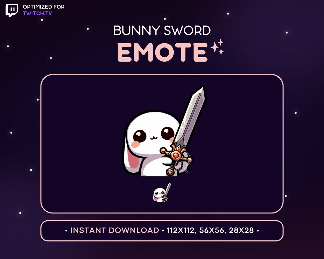 Cute Bunny Twitch Emote - Sword Bunny Emote, Bunny Discord Emote ...