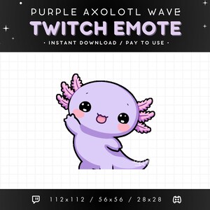 Cute Axolotl Twitch Emote Waving Purple Axolotl Emote, Axolotl Discord Emote, Gaming, Streaming ...