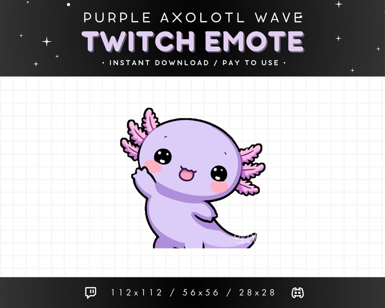 Cute Axolotl Twitch Emote Waving Purple Axolotl Emote, Axolotl Discord ...