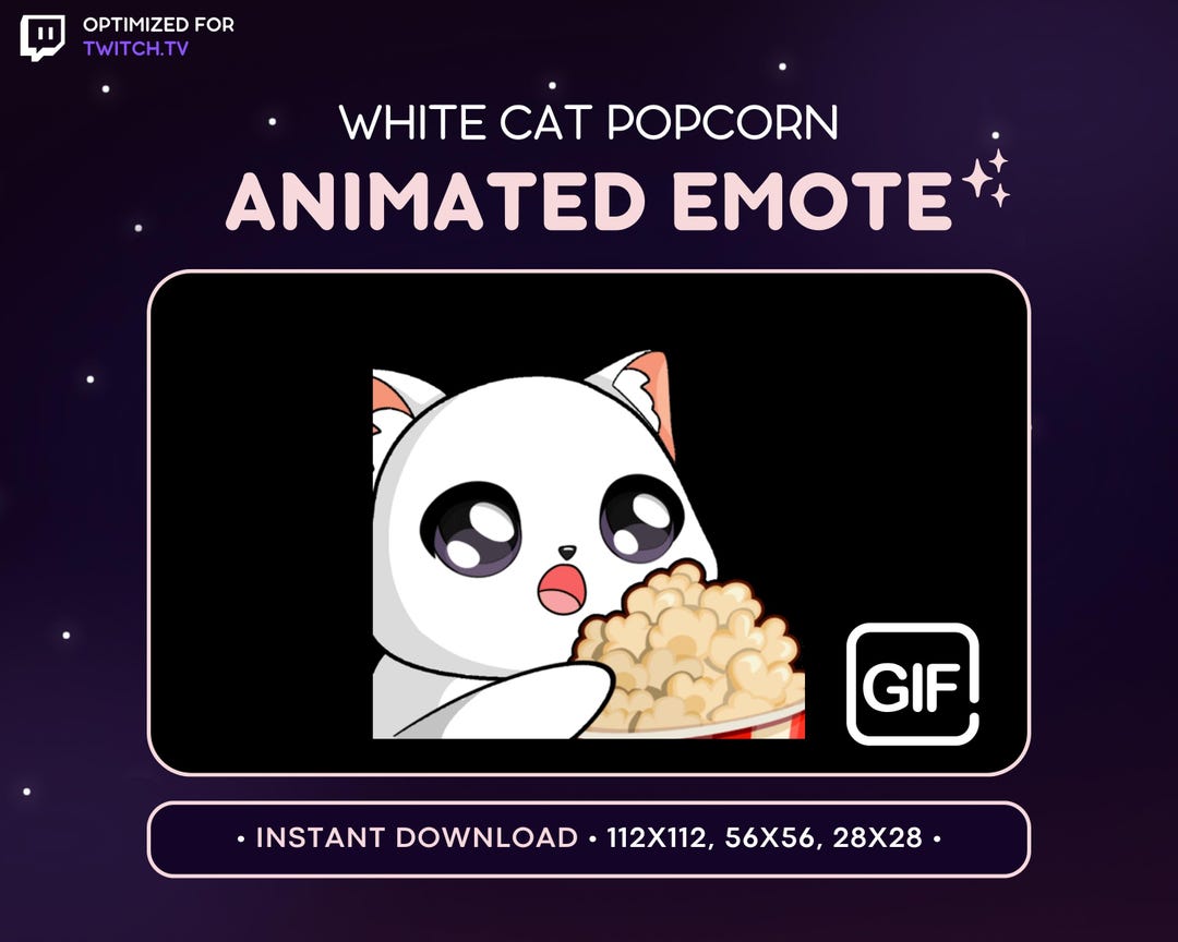 ANIMATED White Cat Popcorn Emote - Cute Animated Cat Discord Emote ...