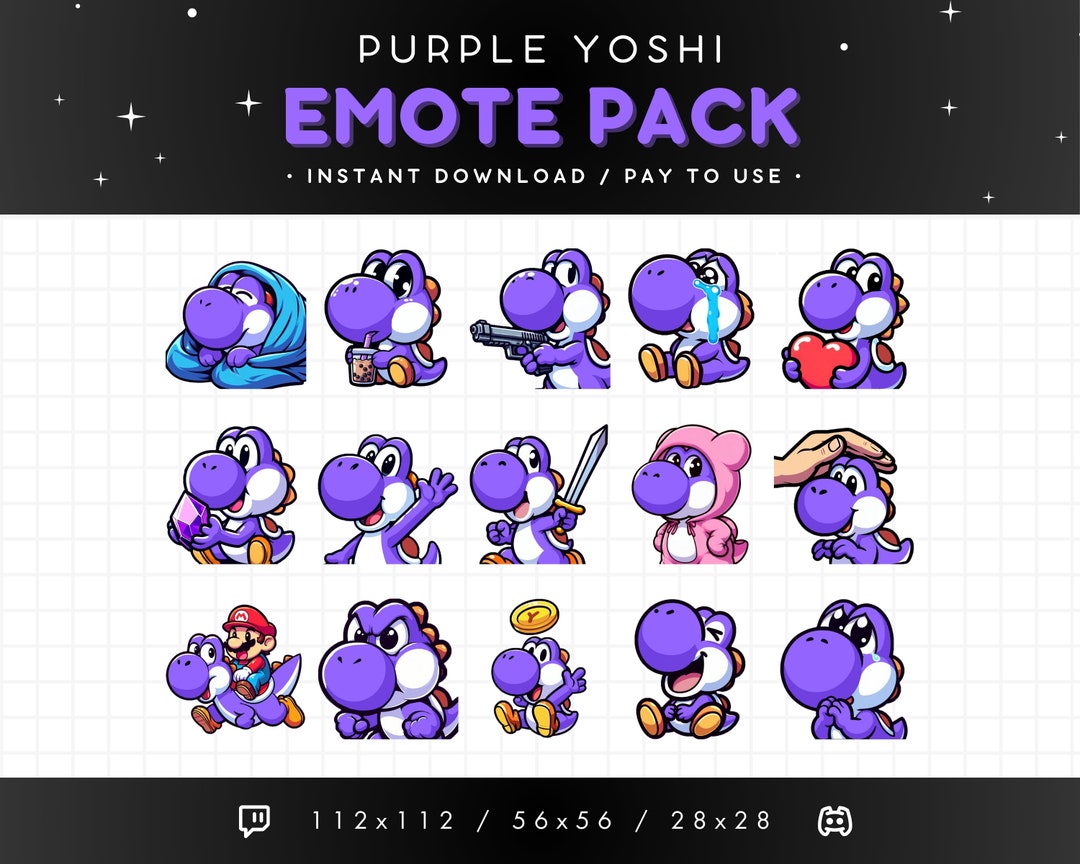 Purple Yoshi Twitch Emote Pack 15x Yoshi Emote, Yoshi Discord Emote ...