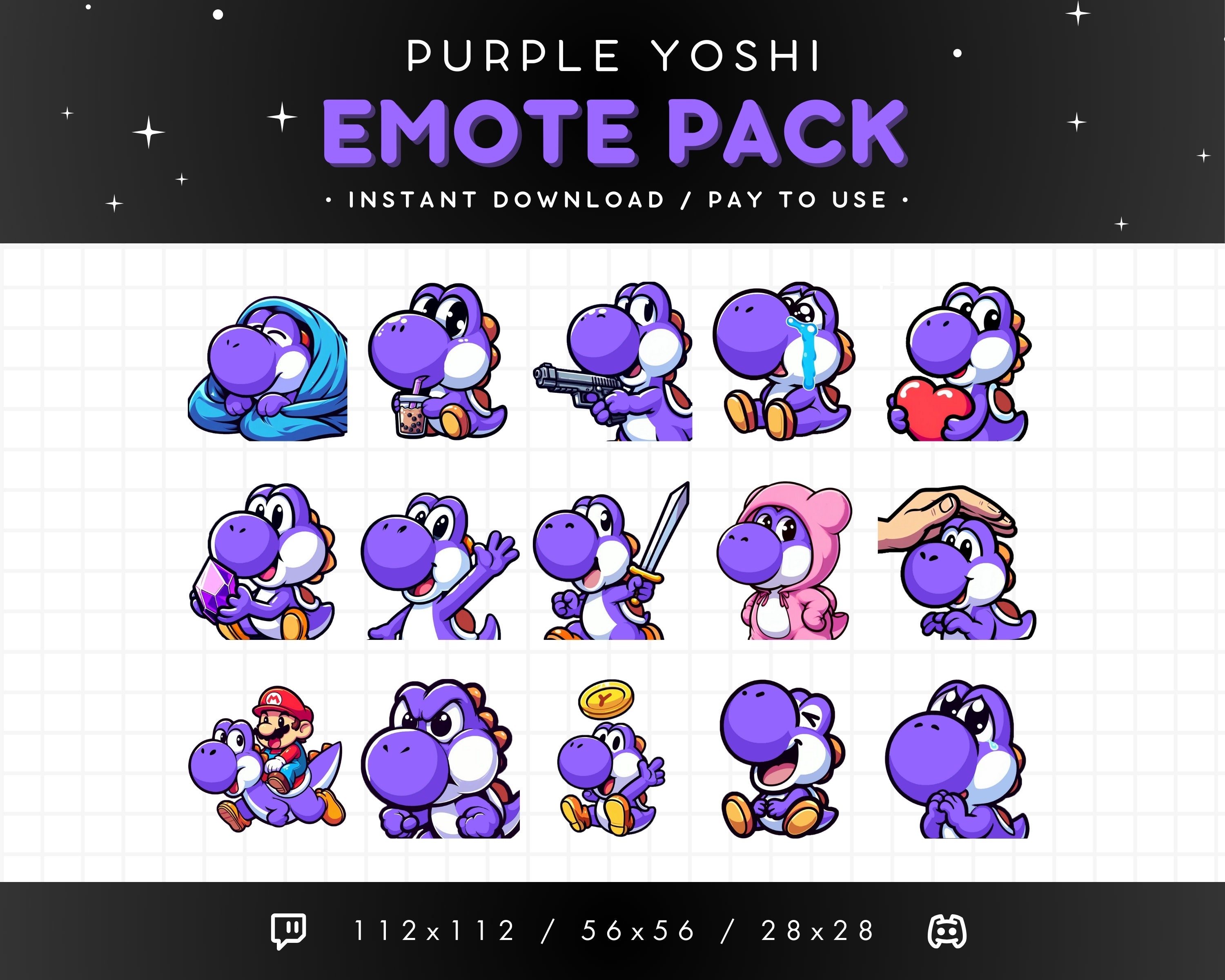 Purple Yoshi Twitch Emote Pack 15x Yoshi Emote, Yoshi Discord Emote ...
