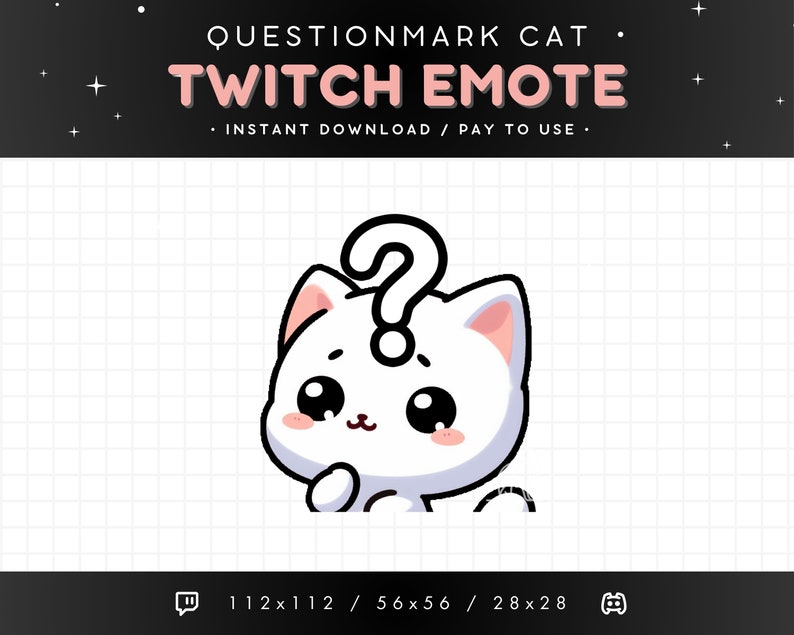 Cute White Cat Twitch Emote Question Mark Cat Emote, Cat Discord Emote ...