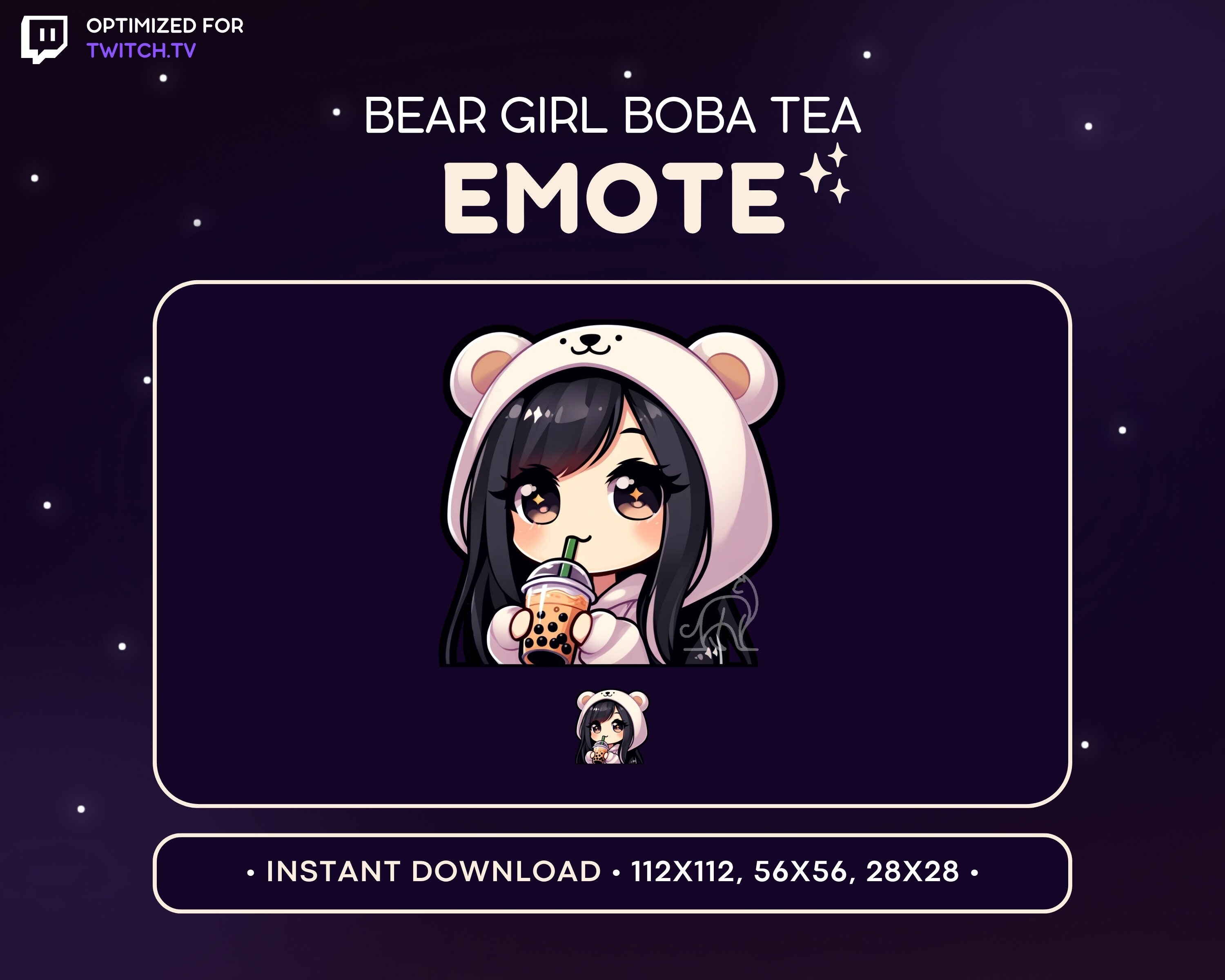 Chibi Girl Twitch Emote, Bear Hoodie Girl, Kawaii Anime Emote, Gamer ...