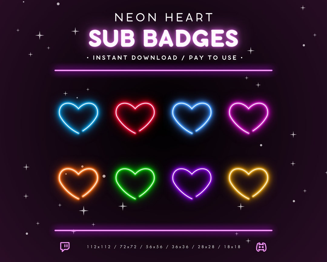 Neon Heart Sub Badges - Neon Twitch Sub Badges, Channel Point Icon ...