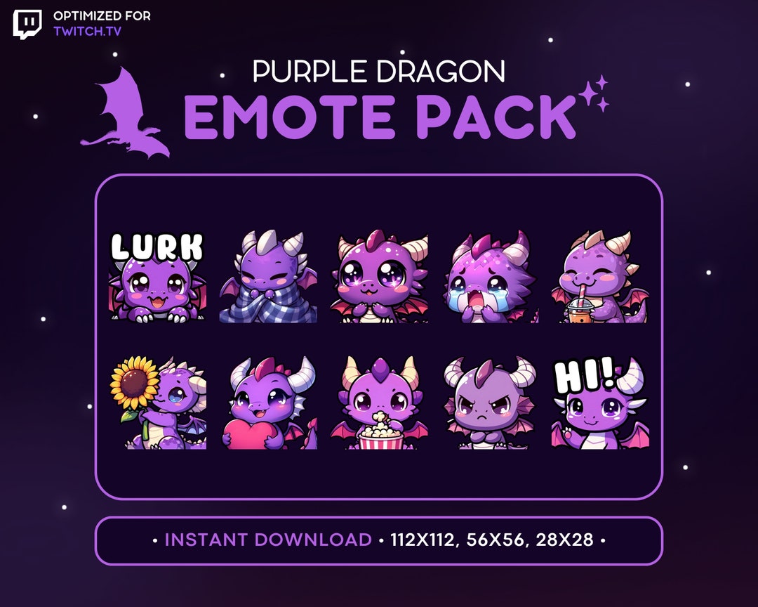 Purple Dragon Twitch Emote Pack - Dragon Emote Bundle, Dragon Discord ...
