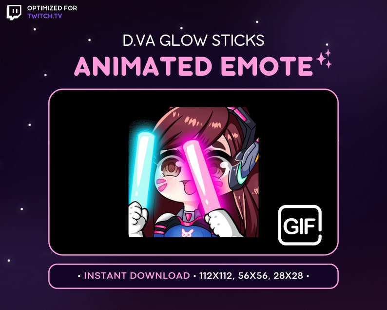 D.va Glow Sticks Animated Emote - Animated Twitch Emote, Streaming ...