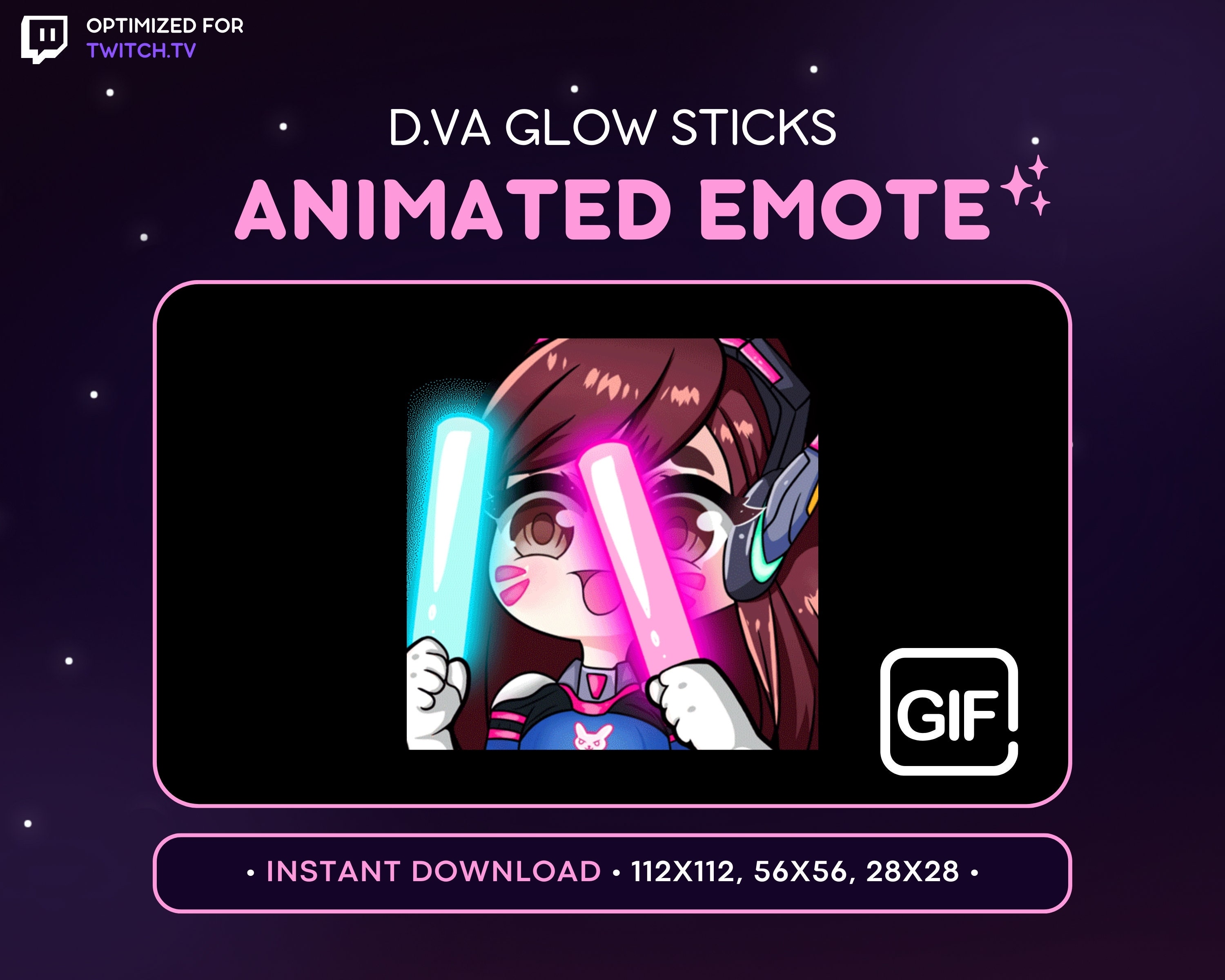 D.va Glow Sticks Animated Emote - Animated Twitch Emote, Streaming ...