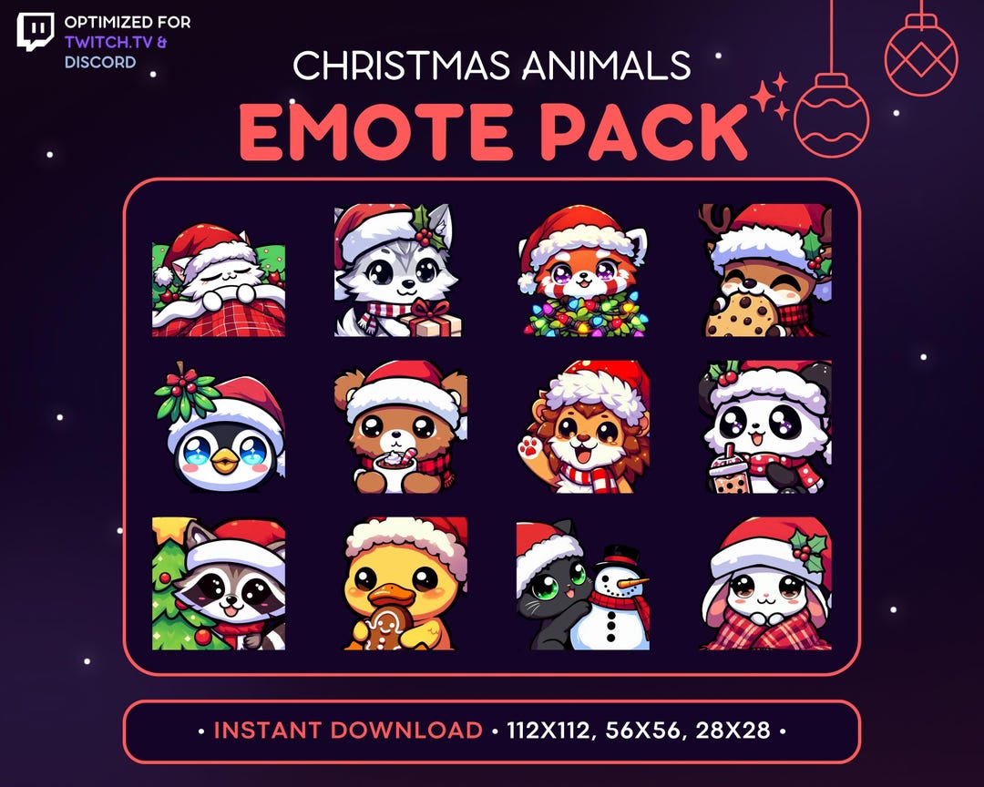 Animal Christmas Twitch Emote Pack 12x Animals Emote Holiday, Discord ...