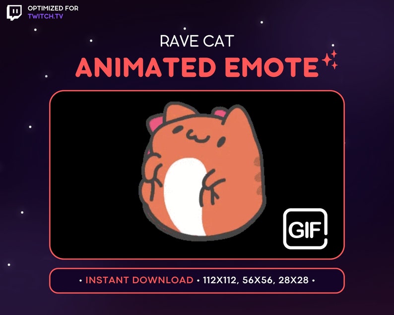 Rave Cat Animated Emote Animated Twitch Emote, Streaming Assets ...
