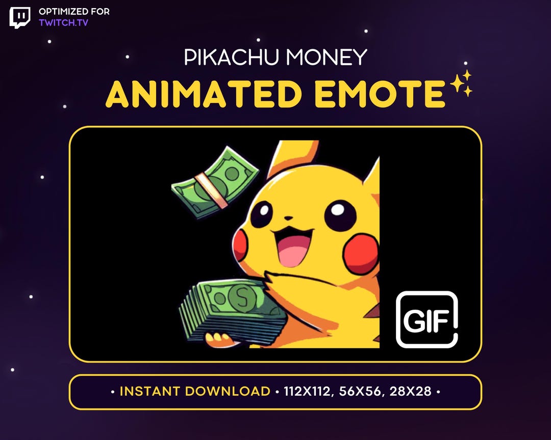 ANIMATED Pikachu Twitch Emote - Money Pikachu Pokemon Emote, Gaming ...