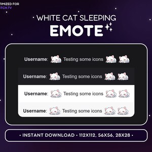 Cute Cat Twitch Emote Sleeping - Resting White Cat Emote, Cat Discord ...