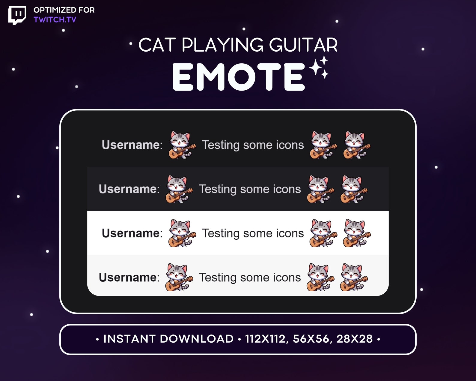 Cute Cat Twitch Emote - Guitar Cat Emote, Cat Discord Emote, Gaming ...