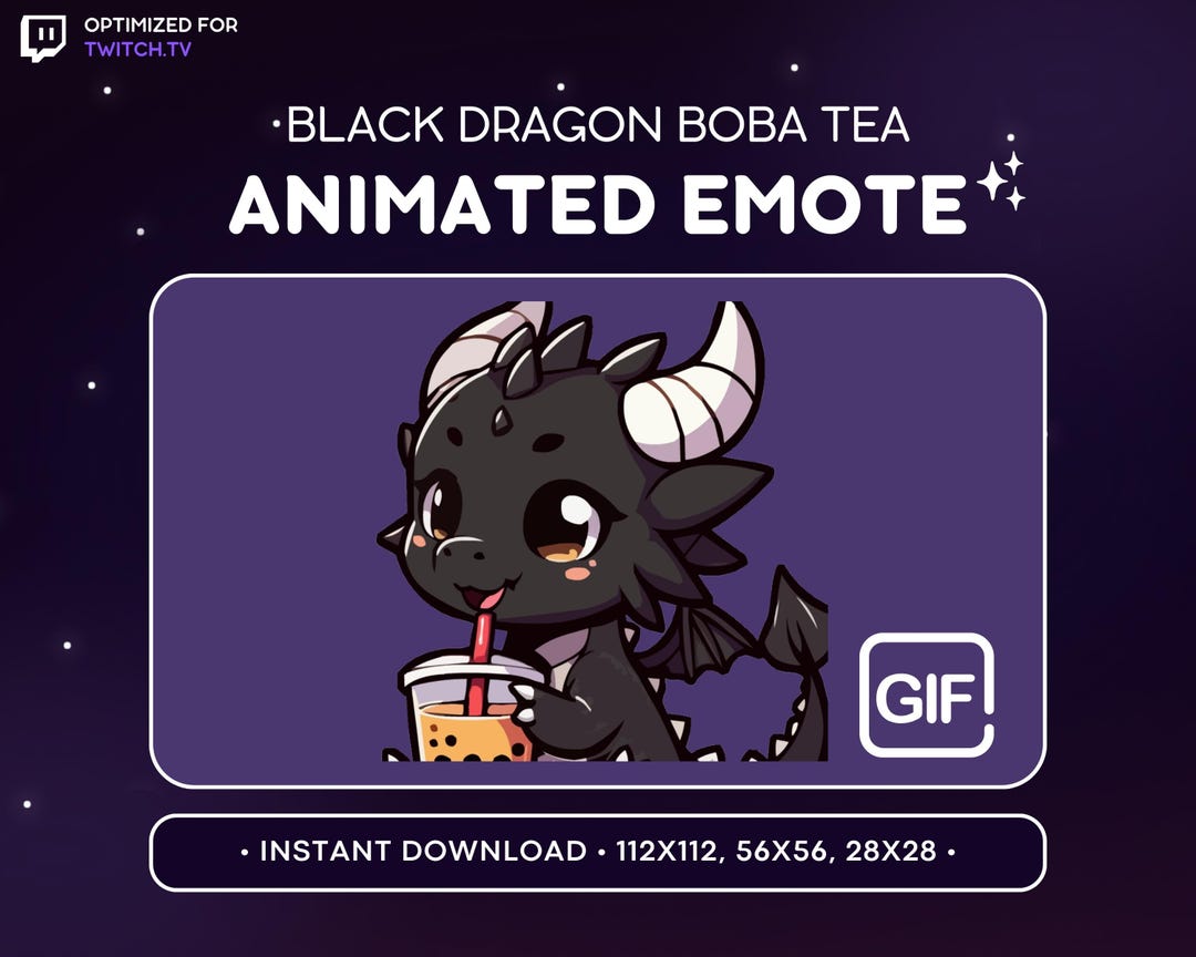 ANIMATED Black Dragon Twitch Emote Boba Tea - Bubble Tea Dragon Emote ...