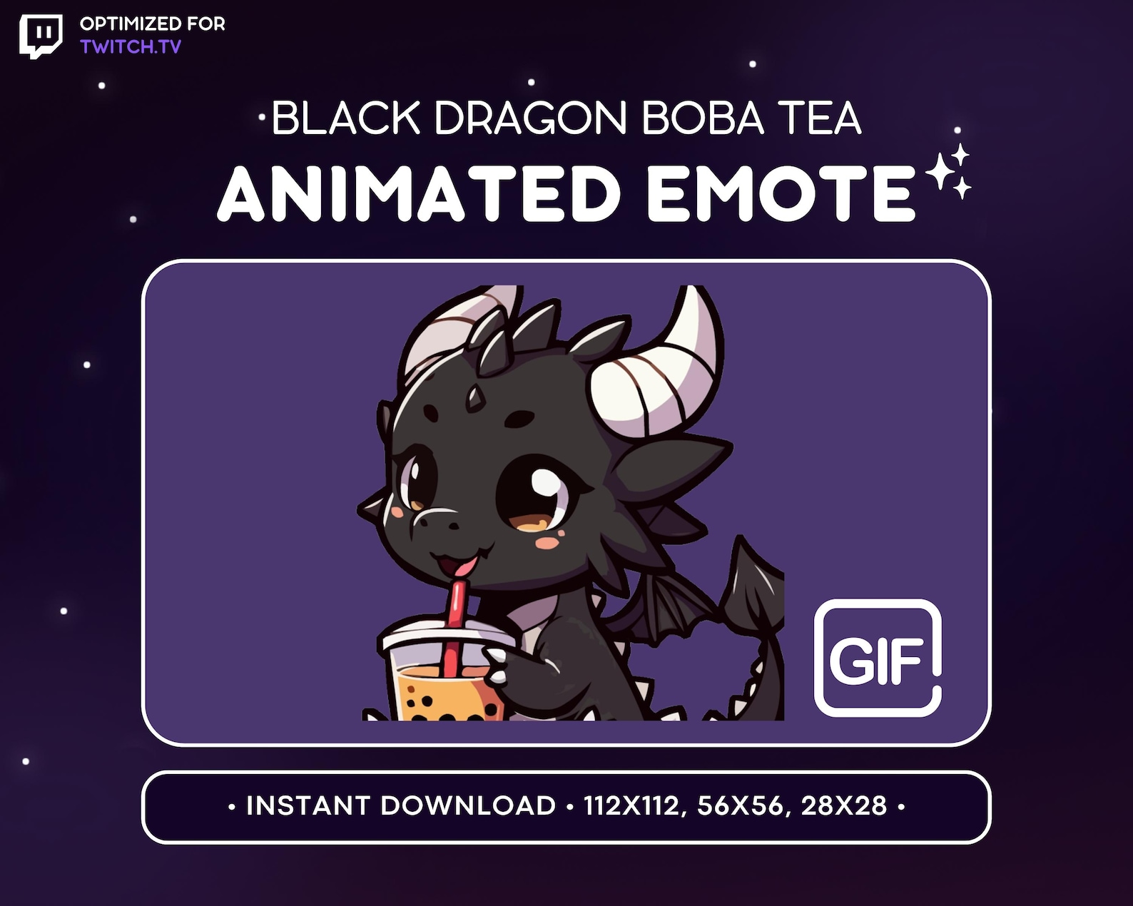 ANIMATED Black Dragon Twitch Emote Boba Tea - Bubble Tea Dragon Emote ...
