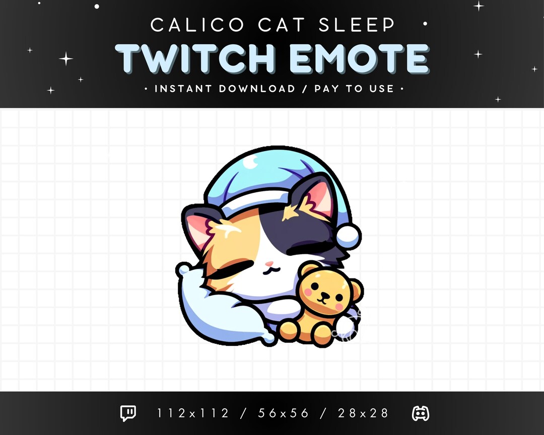 Sleepy Cat Twitch Emote Cute Calico Cat Emote, Hugging Teddy Bear, Cat ...