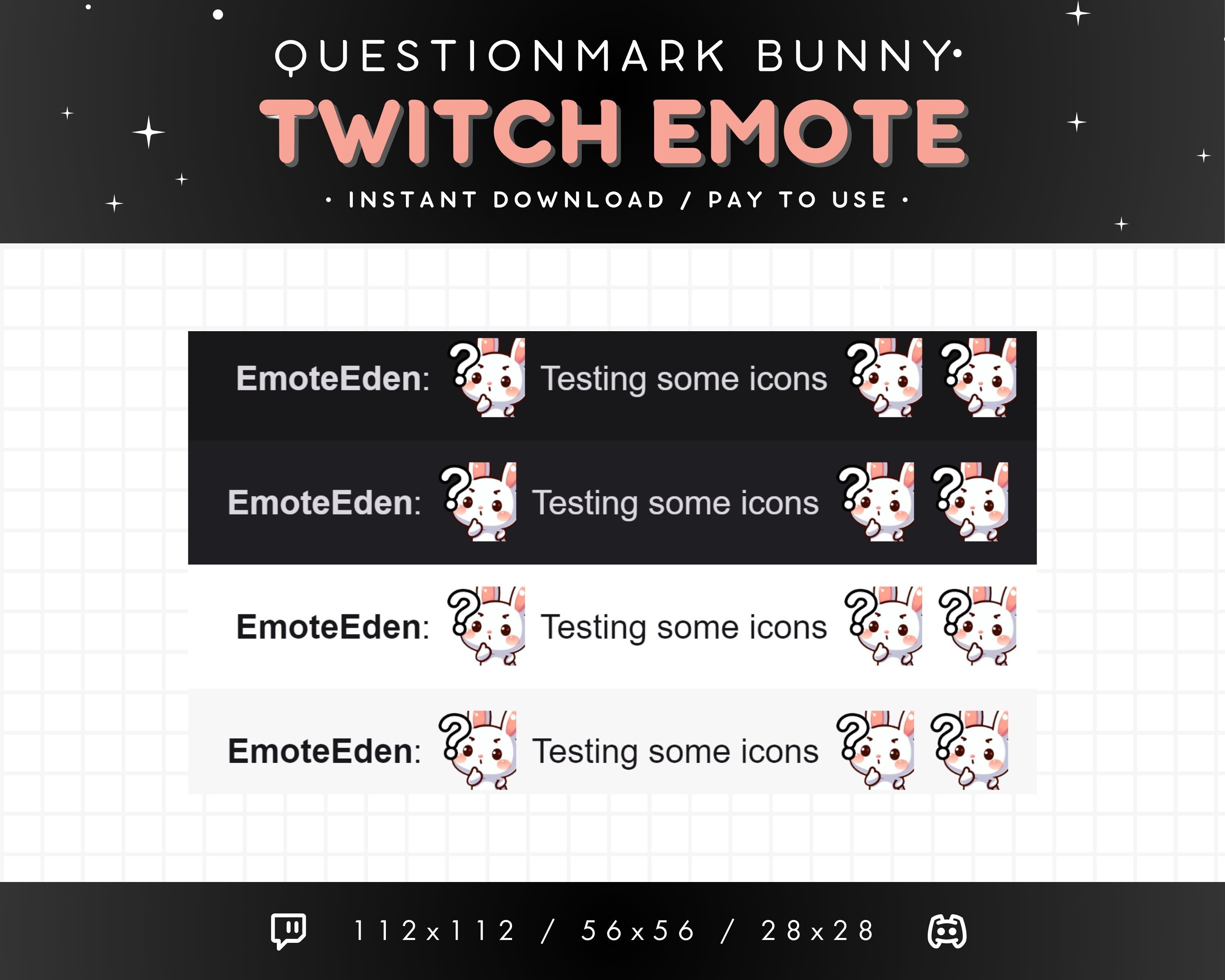 Cute Bunny Twitch Emote Question Mark Bunny Emote, Bunny Discord Emote ...