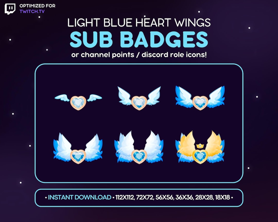 Wings Twitch Sub Badges - Blue Angel Heart Discord Role Badge, Channel ...