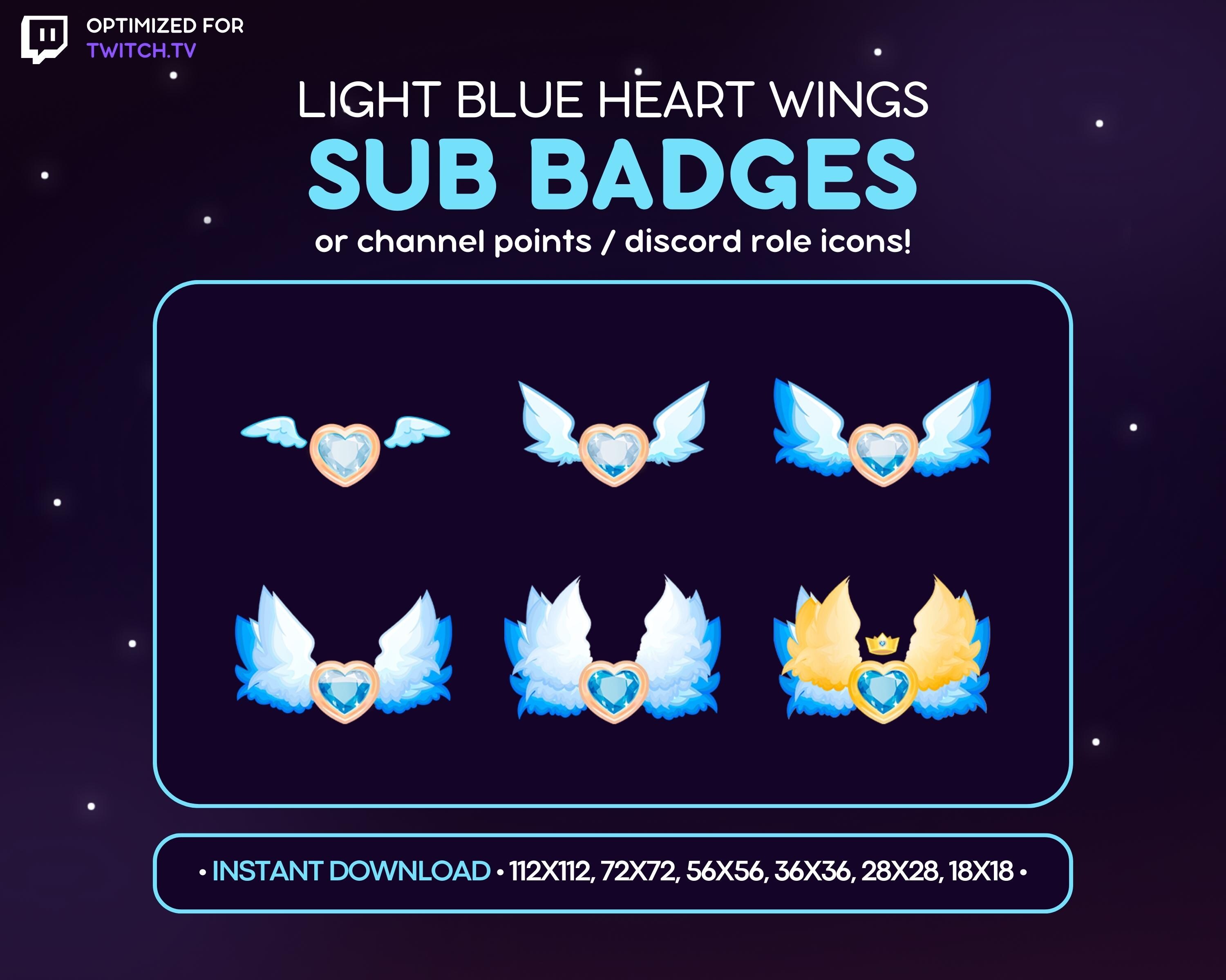 Wings Twitch Sub Badges - Blue Angel Heart Discord Role Badge, Channel ...