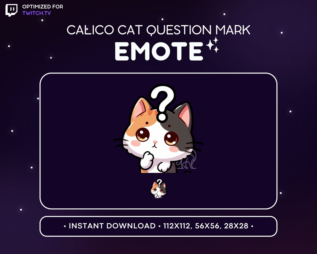Cute Calico Cat Twitch Emote Question Mark Cat Emote, Cat Discord Emote ...