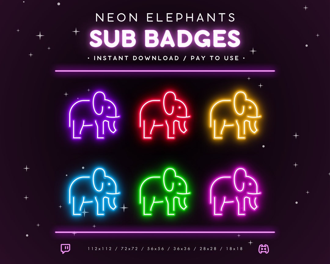 Neon Elephant Sub Badges - Neon Twitch Sub Badges, Channel Point Icon ...