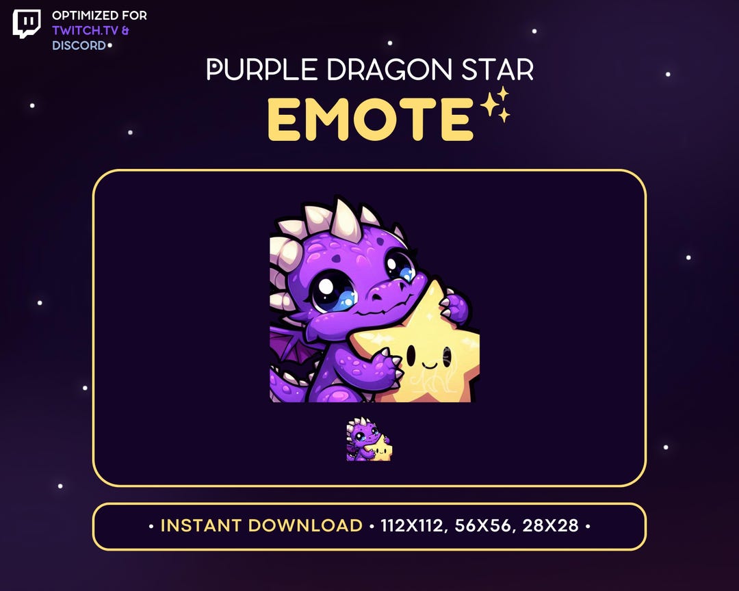 Purple Dragon Twitch Emote - MVP, Hugging a Star, Shiny, Proud, Discord ...