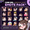 Twitch Emotes | 10 Emote Pack | Dark Brown Hair | Curly Hair | Green ...