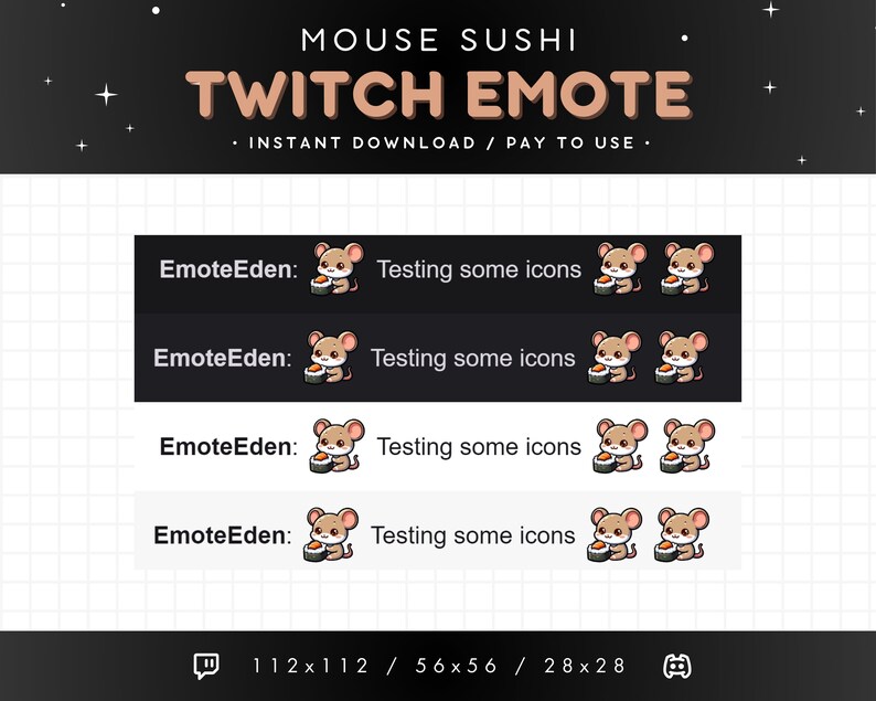 Cute Mouse Twitch Emote Sushi Mouse Emote, Mouse Discord Emote, Gaming ...
