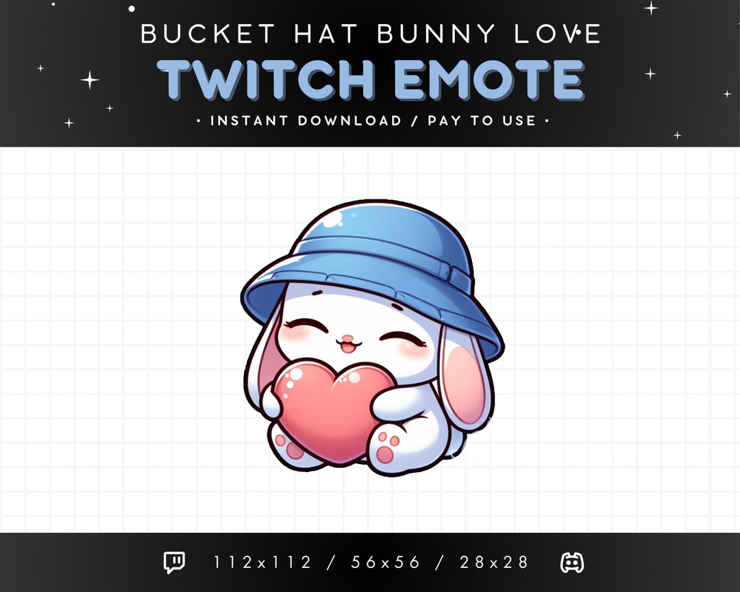 Cute Bunny Twitch Emote Love Heart Bucket Hat Bunny Emote, Bunny ...