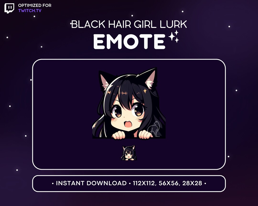 Black Hair Chibi Cat Girl Twitch Emote Lurking, Kawaii Anime Emote ...