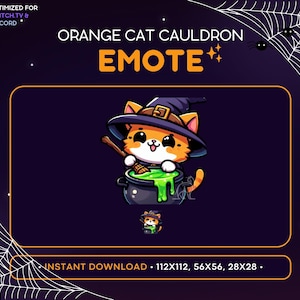 Orange Cat Twitch Emote - Cauldron, Witch Hat, Halloween Emote, Discord ...