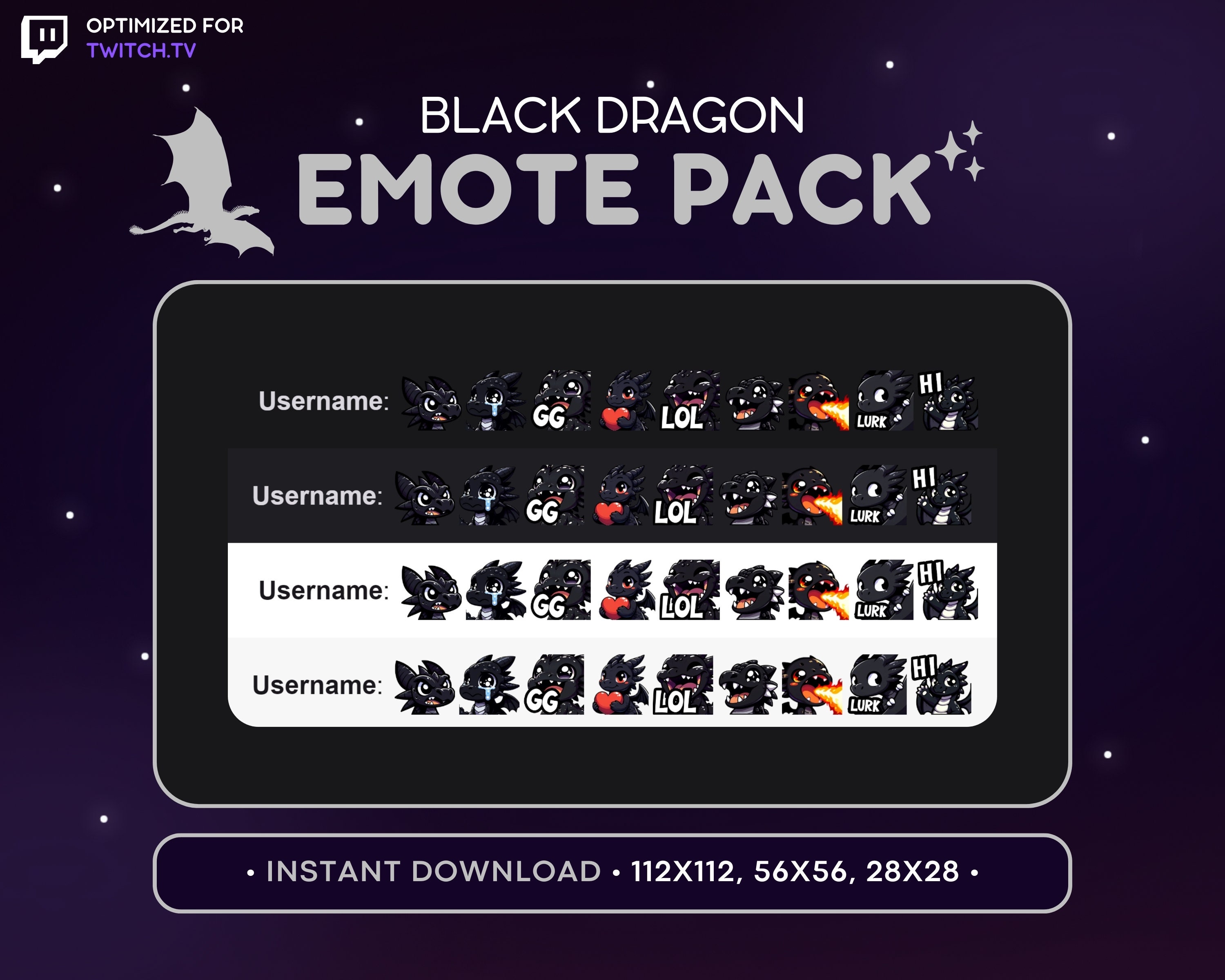 Cool Black Dragon Twitch Emote Pack - Dragon Emote Bundle, Dragon ...