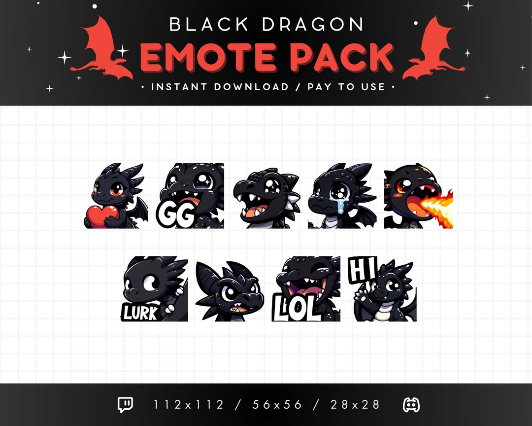 Cool Black Dragon Twitch Emote Pack Dragon Emote Bundle, Dragon Discord ...