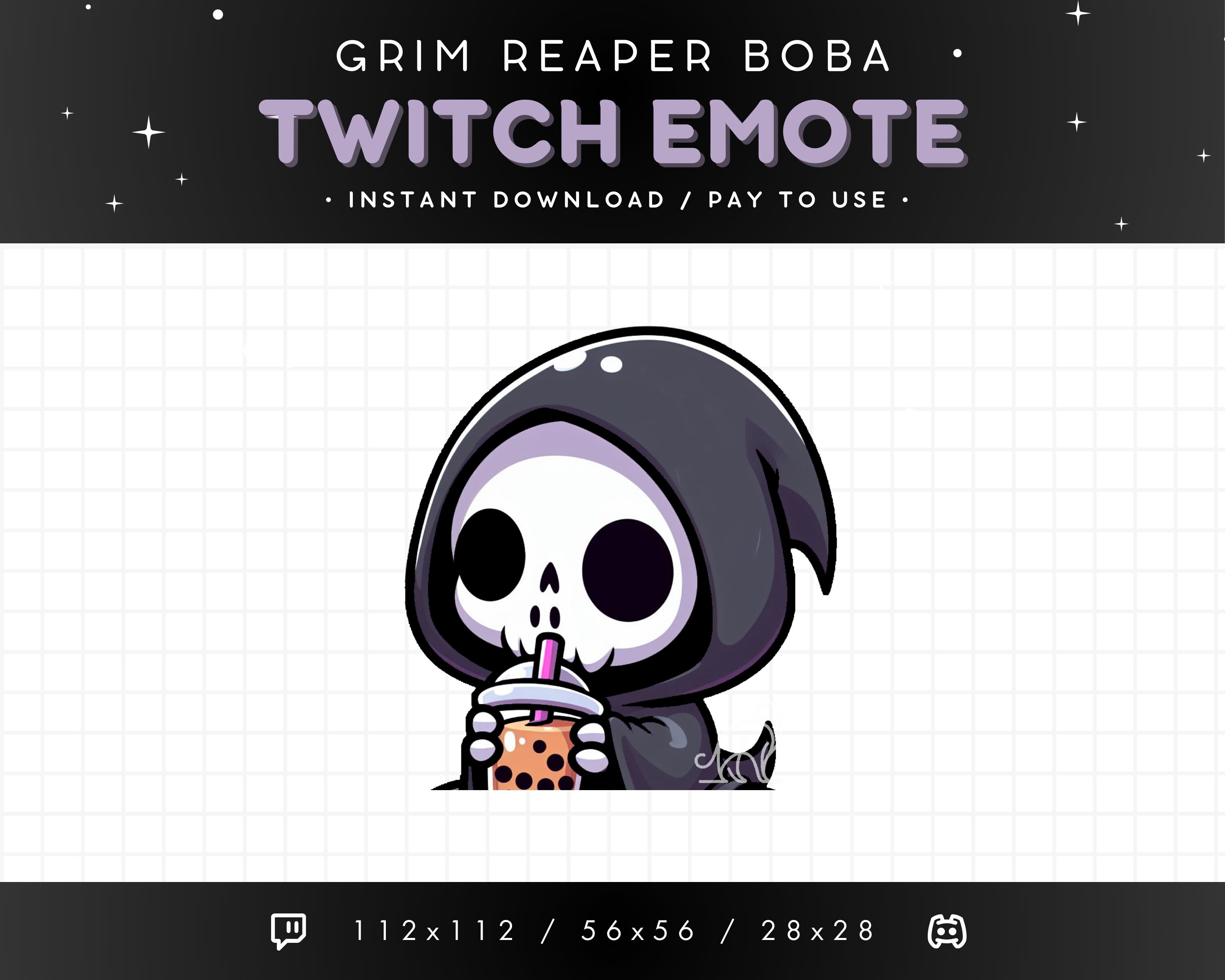 Cute Reaper Twitch Emote Boba Tea Bubble Tea Grim Reaper Emote, Reaper ...