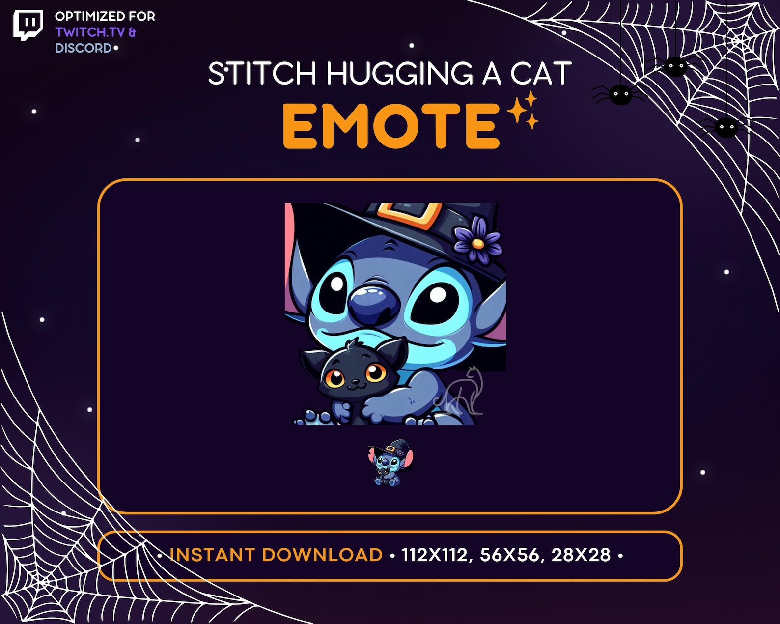 Witch Stitch Twitch Emote - Hugging Black Cat, Halloween Emote, Discord ...