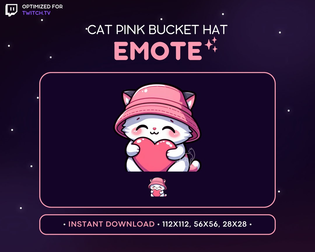 Cute Cat Twitch Emote Love Heart Bucket Hat Cat Emote, White Cat ...