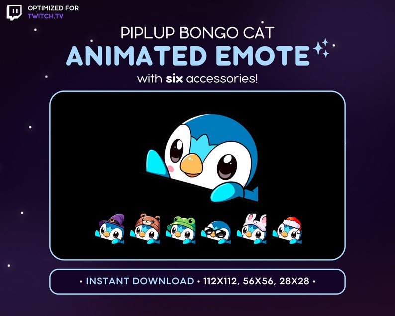 ANIMATED Piplup Bongo Cat Twitch Emote [with 6 Accessories] - Pokemon ...