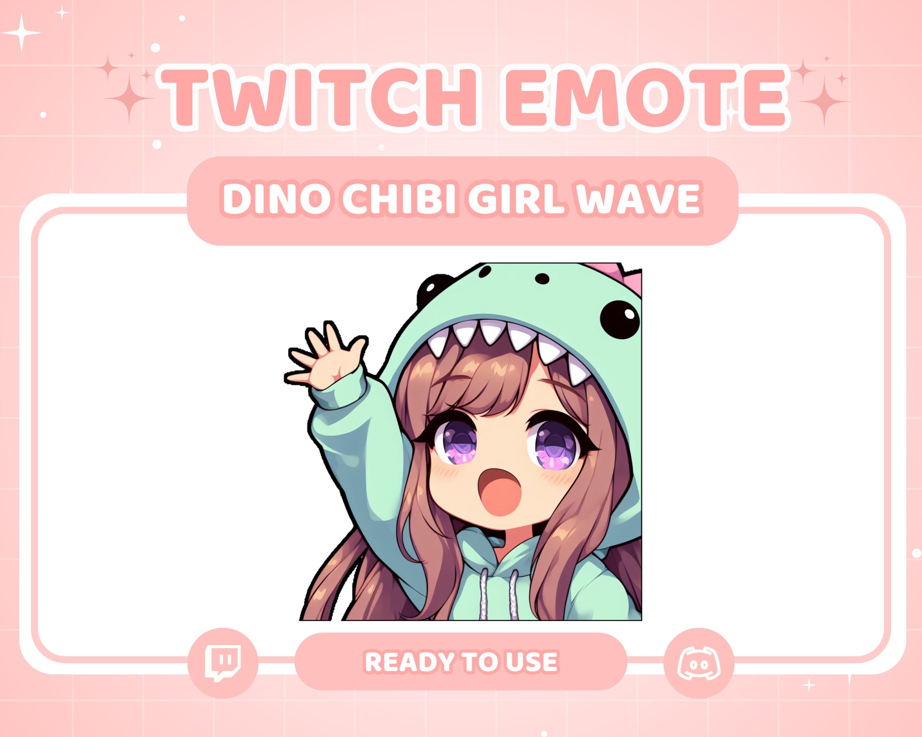 Dinosaur Chibi Girl Twitch Emote, Dino Girl Wave, Kawaii Anime Emote ...