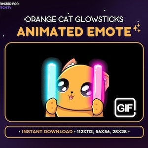 ANIMATED Orange Cat Glow Sticks Emote - Cute Animated Cat Discord Emote ...