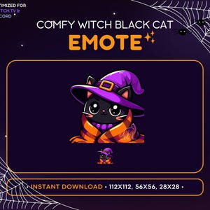 Black Cat Twitch Emote - Comfy, Witch Hat, Halloween Emote, Discord ...